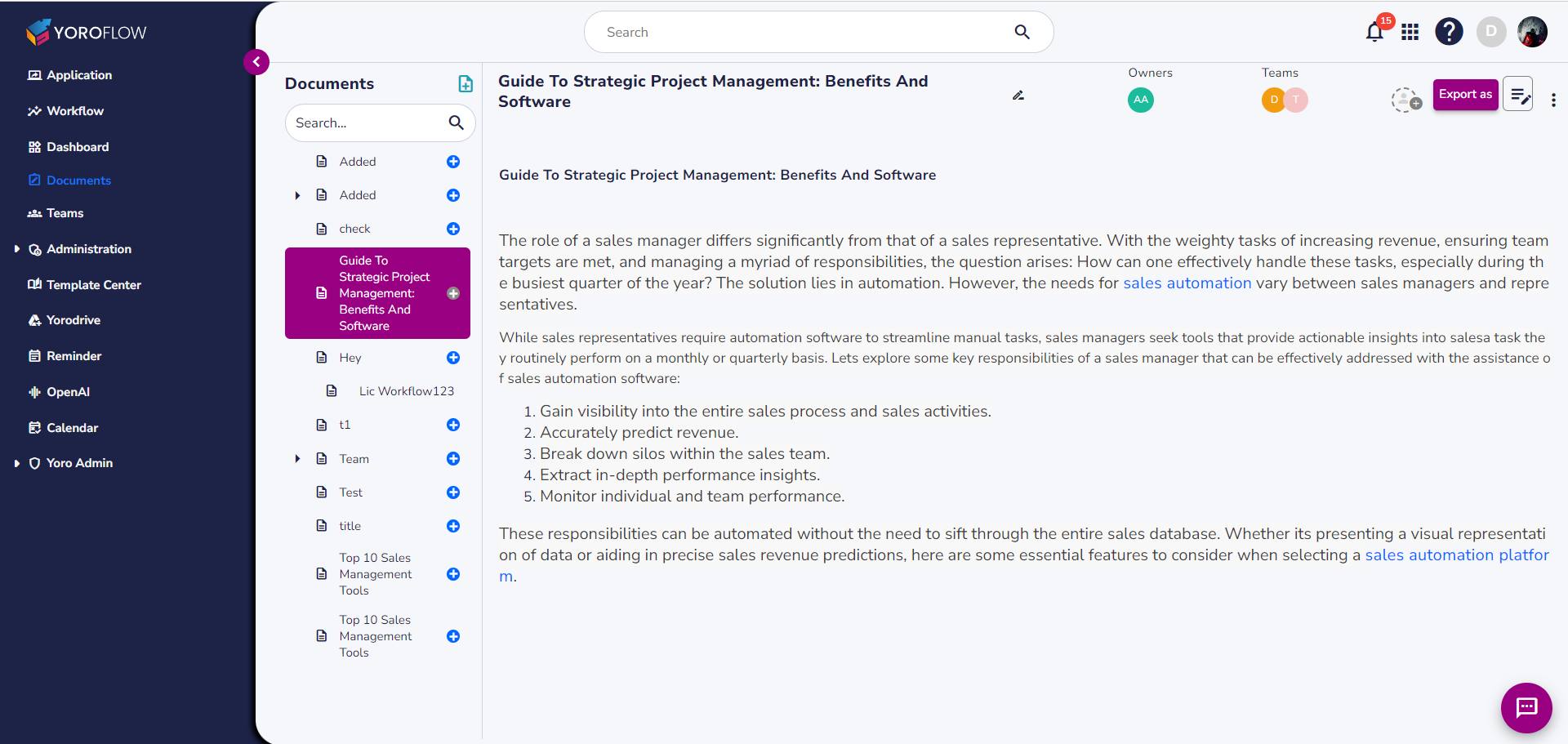 Nested Documents - Features - Yoroflow™