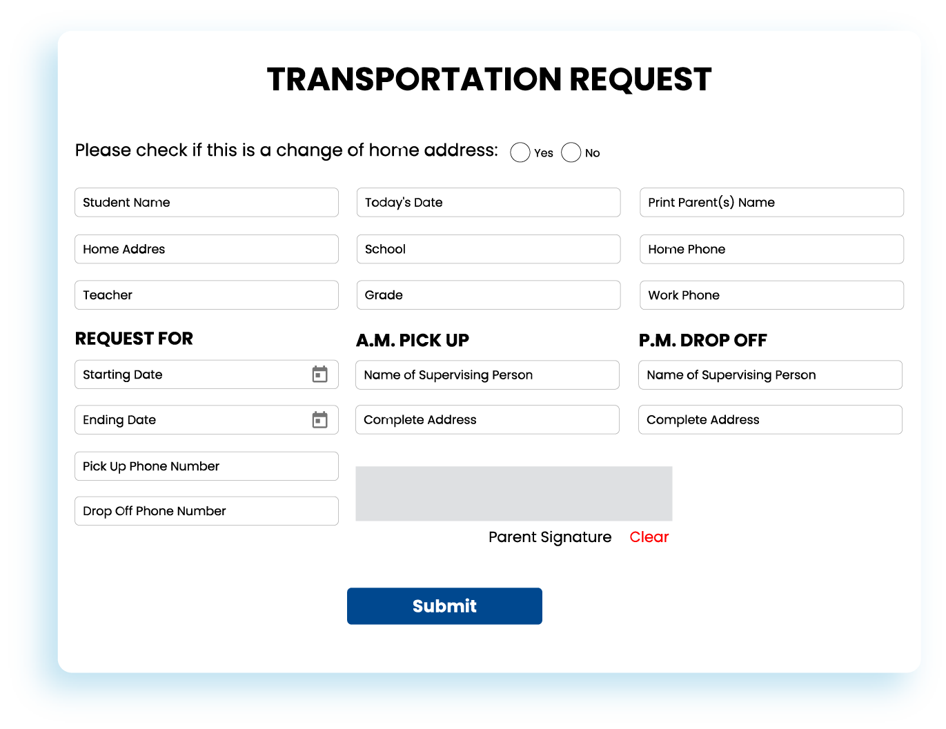 Bus Transportation Request | Workflow Management - Yoroflow™