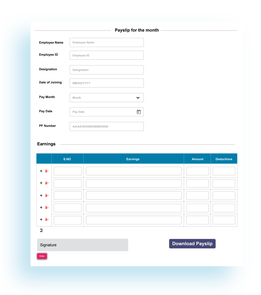Employee Salary Slip Form Templates | Yorofoms - Yoroflow™