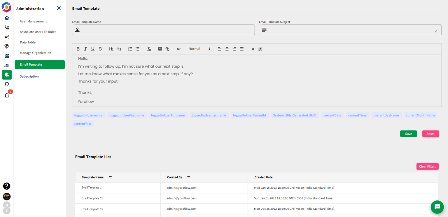 Email Templates - Features - YoroCRM
